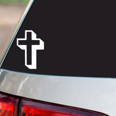 Christian Cross Sticker Jesus Religious S3 all chrome and regular vinyl ...