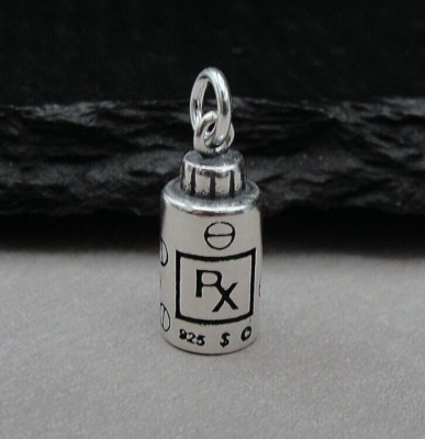 925 Sterling Silver RX Pill Bottle Charm - Pharmacist Charm - Medical ...
