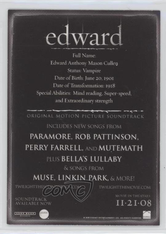 2008 Inkworks Twilight Comic Con Promo Edward Cullen Edward #ED 0f4i | eBay