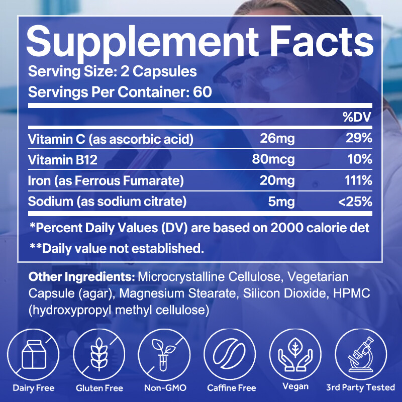 Best Iron Supplement , Low iron 120 Capsules, Anemia Supplement Non ...