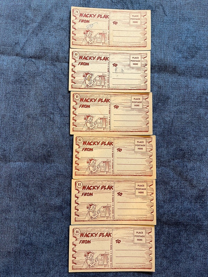 Vintage 1959 Wacky Plak Trading Cards Set Of 6 # 79,80,81,82,83,86 Set ...
