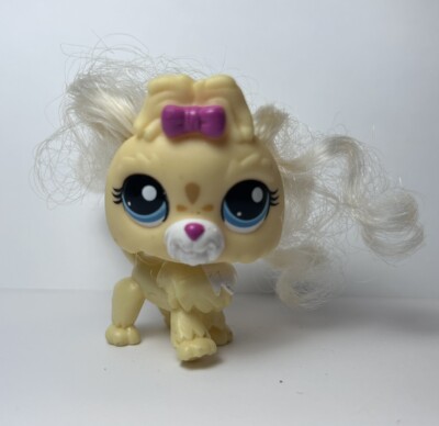 LPS Littlest Pet Shop #2638 Yellow Maltese With Real Hair Pink Bow Dog ...