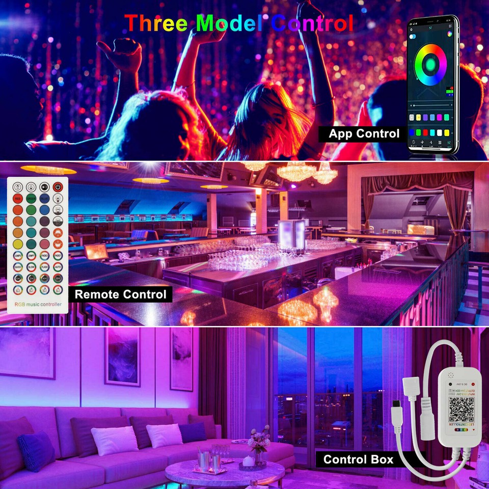32ft 16ft LED Light Strip 5050 RGB Bluetooth Color Change Remote for ...