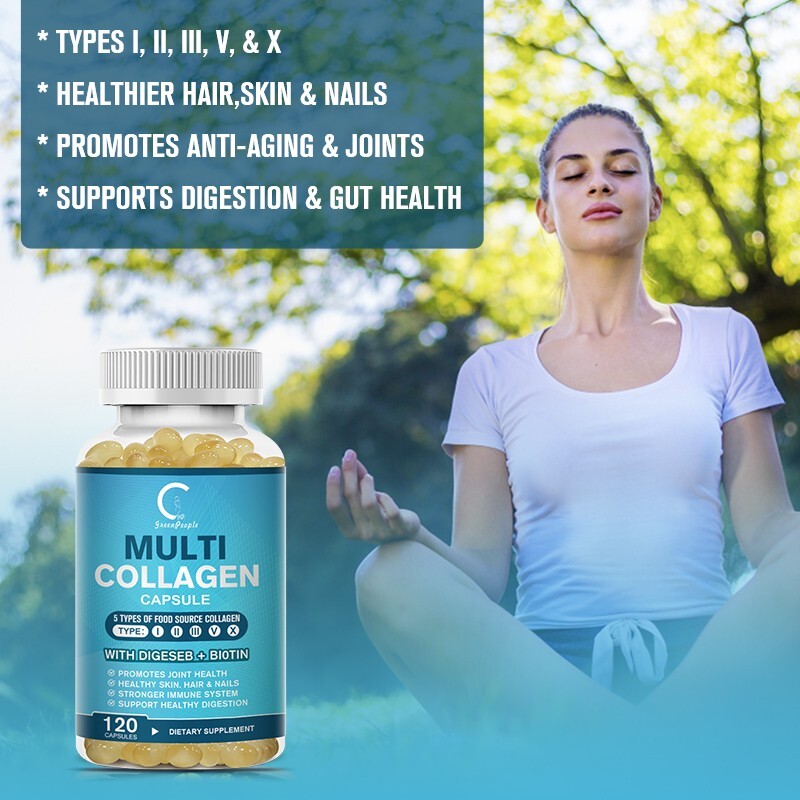 120 Capsules Multi Collagen Peptides-Type I,II,III,V,X Anti-Aging ...