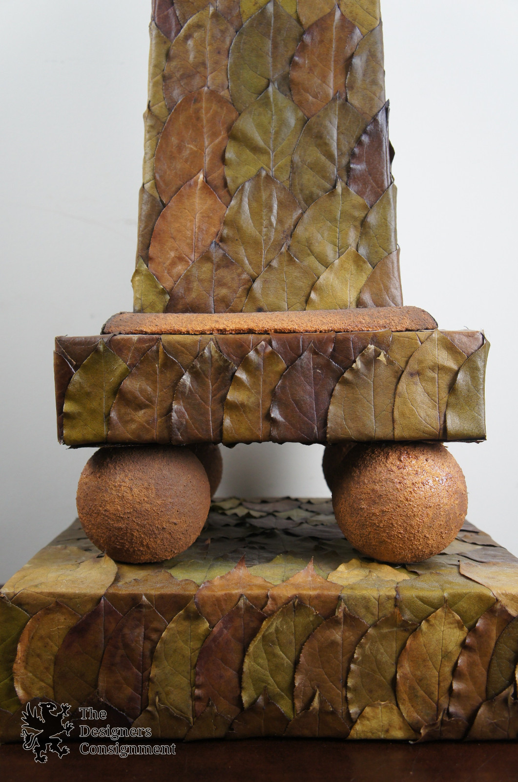 48" Natural Leaf Covered Obelisk Sculpture Tiered Figurine Pillar Home ...