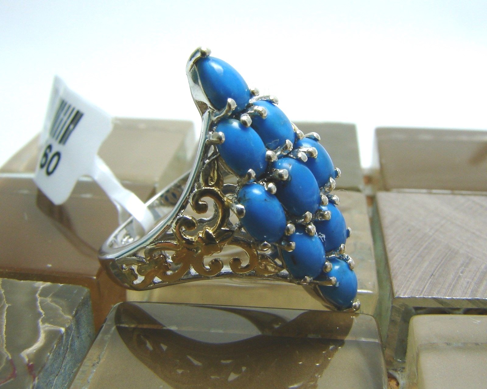 Ceruleite 14K YG and Platinum Over Sterling Silver Elongated Ring Size ...