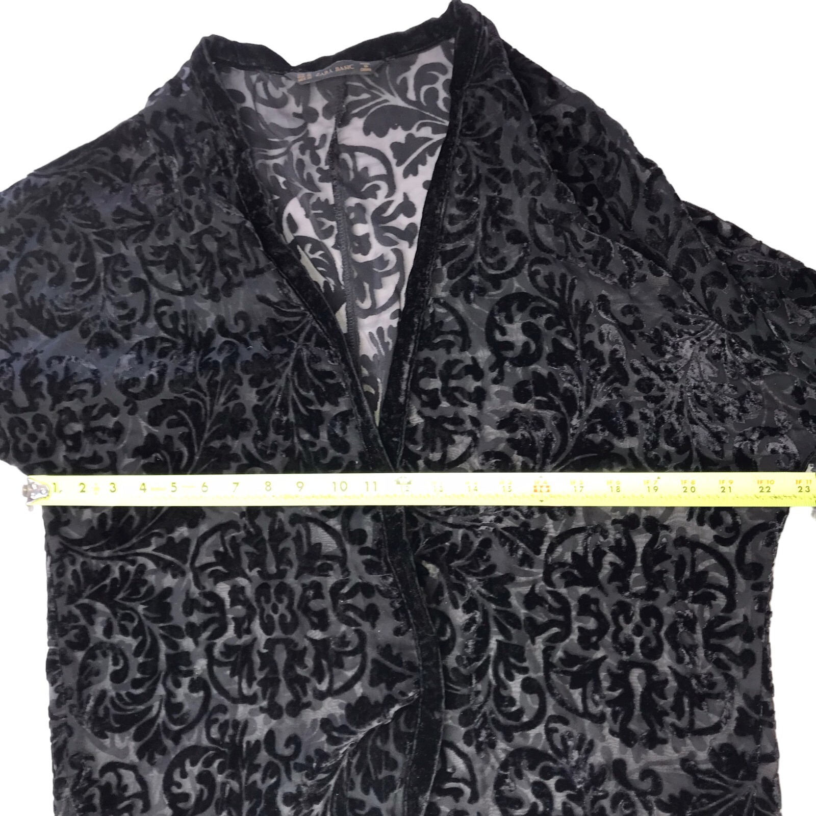 Rare ZARA Black Devore Velvet Burnout Fringed Kimono … - Gem