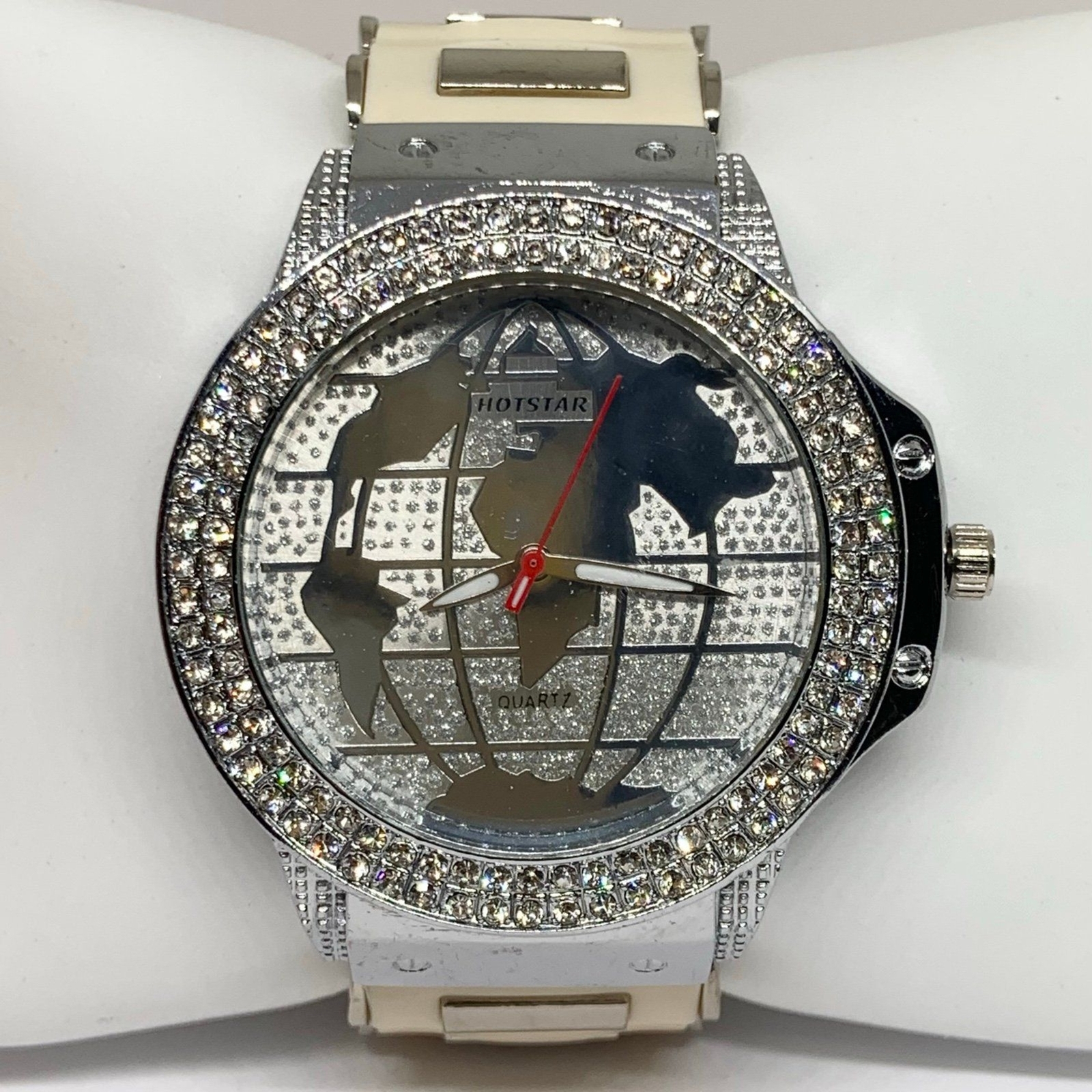 HOTSTAR men’s Mini world map dial 49mm silver tone ca… - Gem