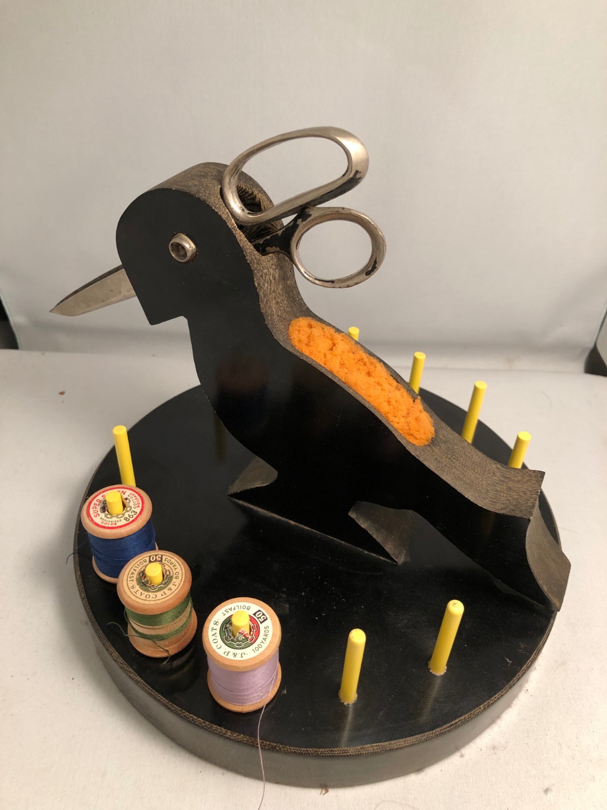 Folkart handmade vintage primitive wood Sewing Compendium whimsical ...