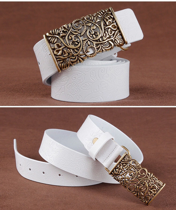 Genuine Leather Belts For Women Cowhide Embossing Design Carving Buckle ...
