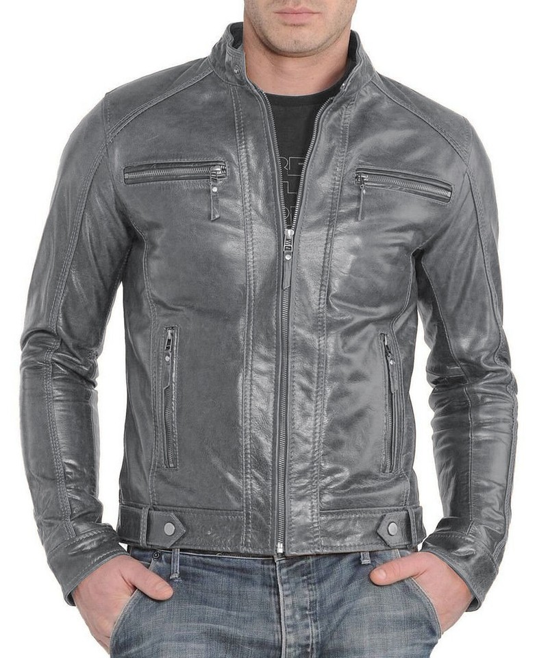 Men's Three Stitching Leather Jackets Genuine Lambskin Motorcycle Men ...
