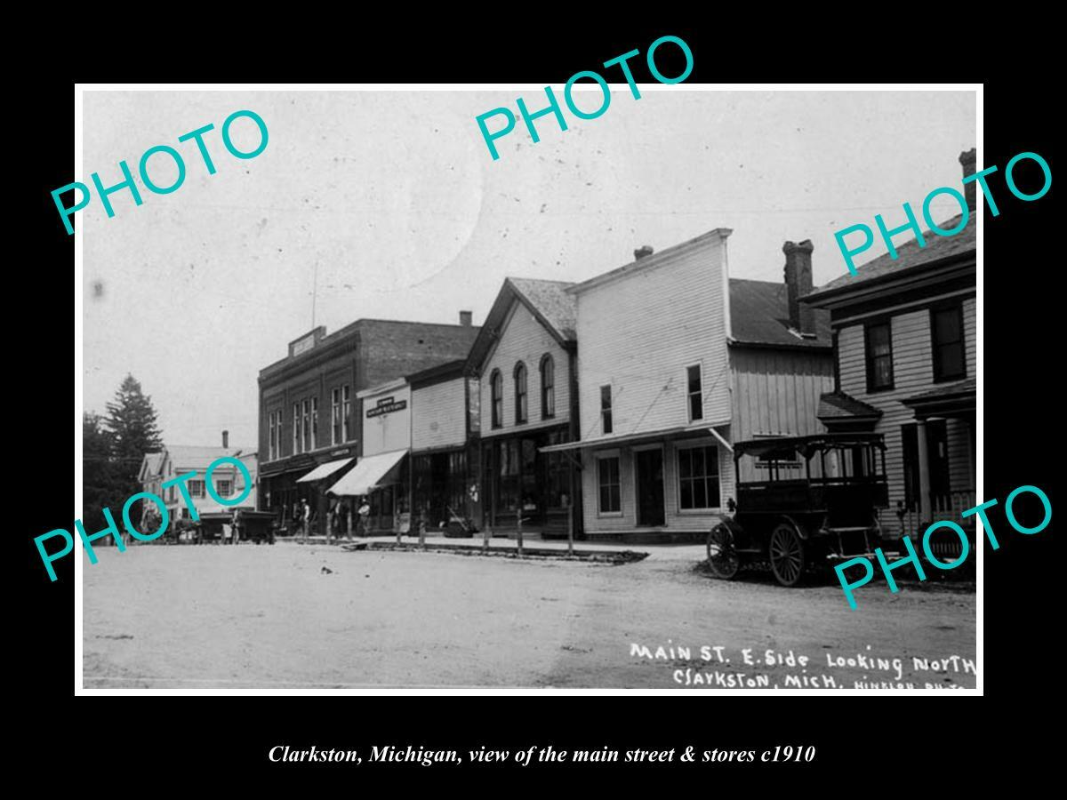 OLD POSTCARD SIZE PHOTO OF CLARKSTON MICHIGAN THE MAIN STREET & STORES ...