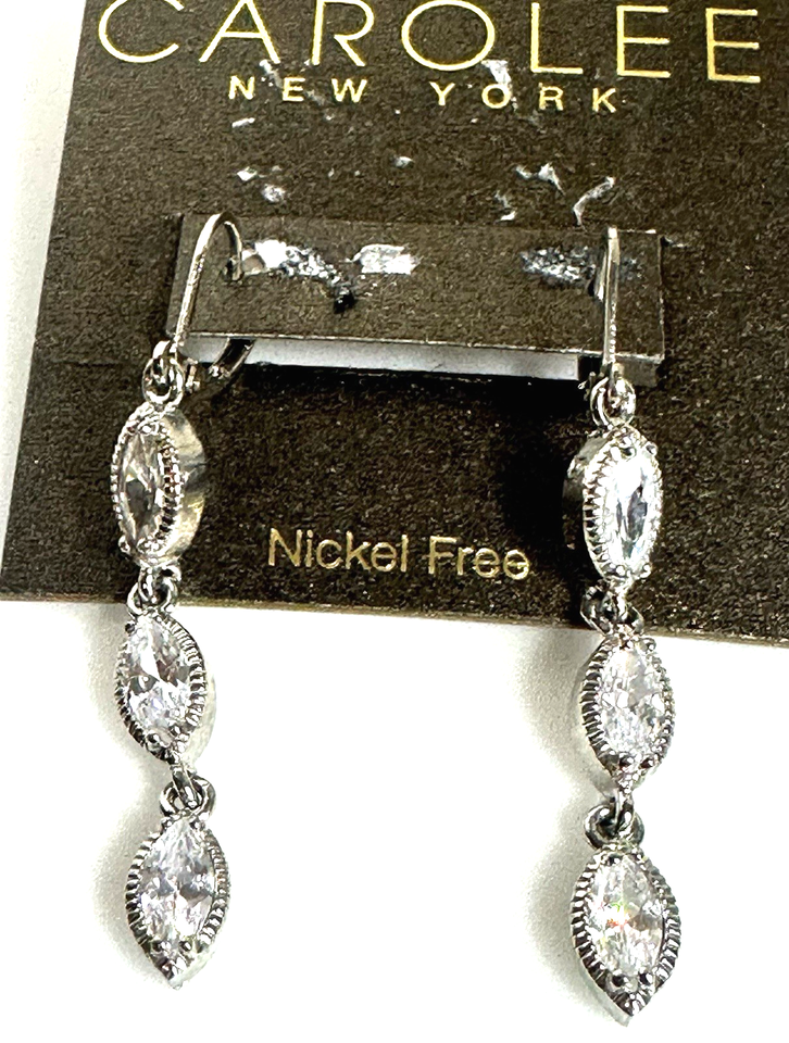 CAROLEE Silver Tone Clear CZ Linear Drop Pierced Earrings NWT | eBay