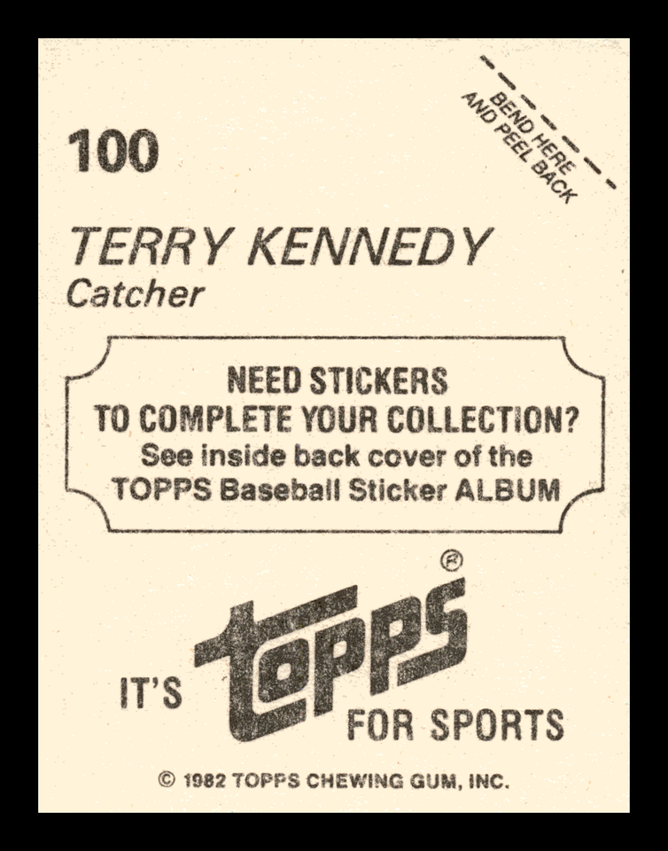 1982 Topps Stickers Terry Kennedy San Diego Padres #100 NM-MINT | eBay