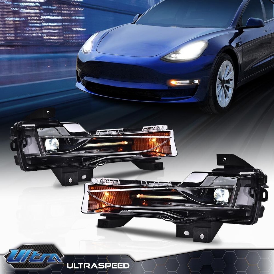 FIT FOR 2017-2023 TESLA MODEL 3 Y RIGHT LEFT FOG LIGHT LAMP LED DRL UP ...
