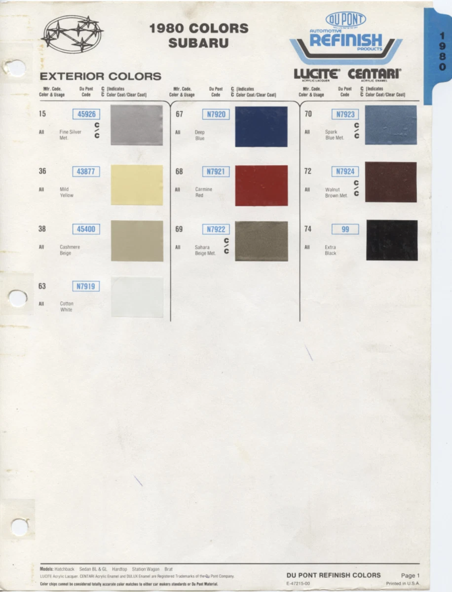Subaru Color Chart