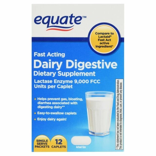 EQUATE Fast Acting Dairy Digestive Lactase Enzyme 12 Caplets for sale ...