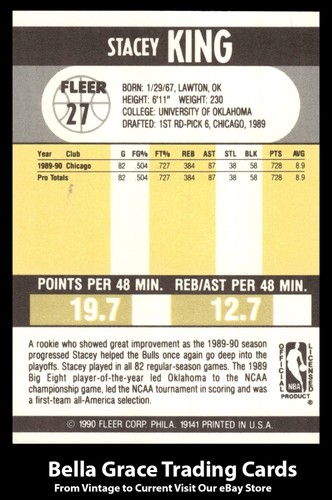 1990-91 Fleer Stacey King #27 Chicago Bulls Rookie NBA Basketball | eBay