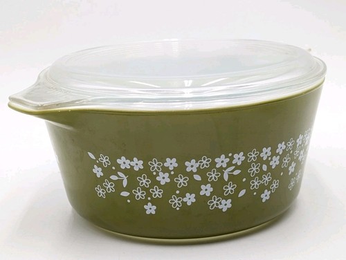 Pyrex Spring Blossom Casserole Dish 1.5 Qt 474-B Crazy Daisy Green Vtg ...