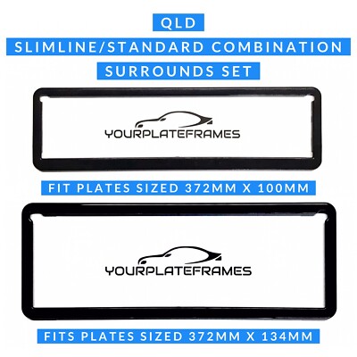 QLD Slimline/Standard Combination Black Number Plate Surrounds Set ...