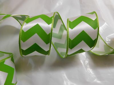 5 yds White & Lime Citrus Chevron Ribbon - wired edges 1 1/2" wide ...