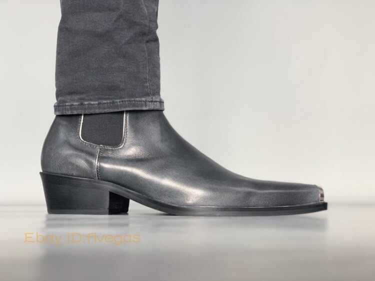 Mens 100% Real Leather Suede Chelsea Boot Metal Square Toe Shoes Ankle ...