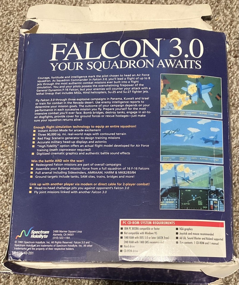 Falcon 3.0 PC game Simulation CD-ROM COMPLETE Spectrum Holobyte | eBay