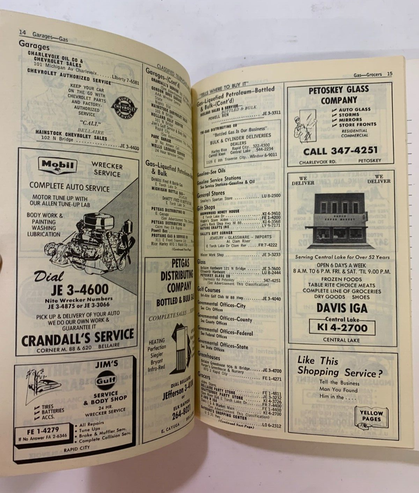 TRAVERSE BAYS TELEPHONE COMPANY, MI October 1965, phone book, yellow ...
