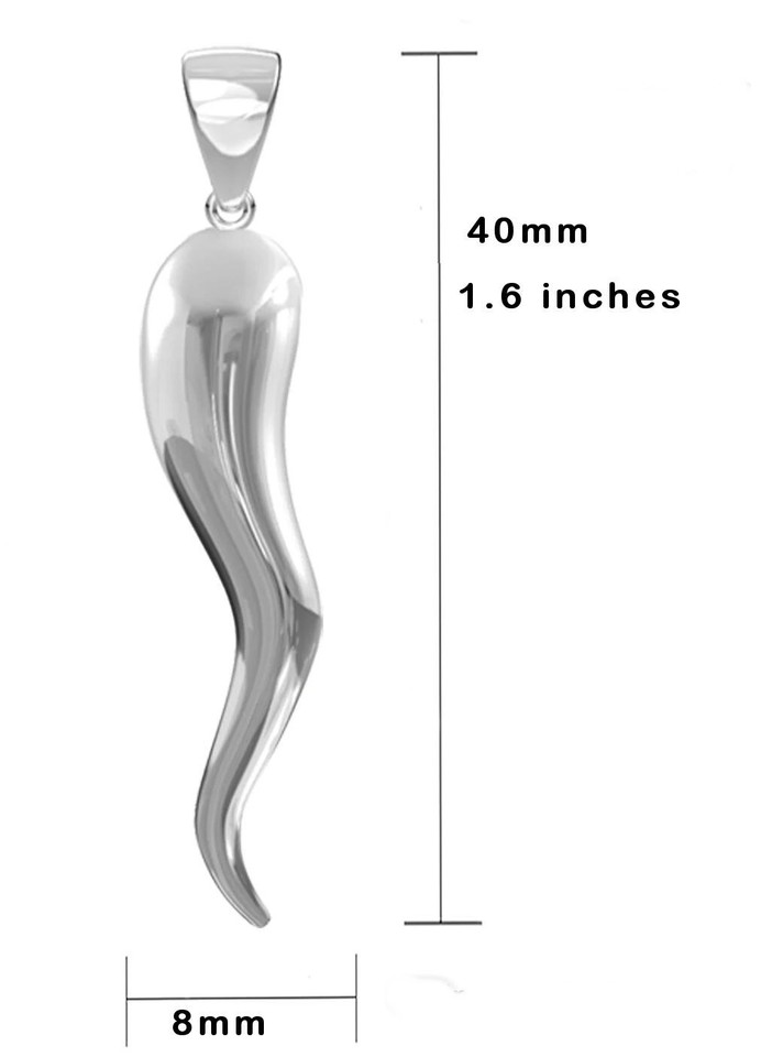 Men's Large Solid Sterling Silver Italian Horn Cornicello Pendant 40mm ...
