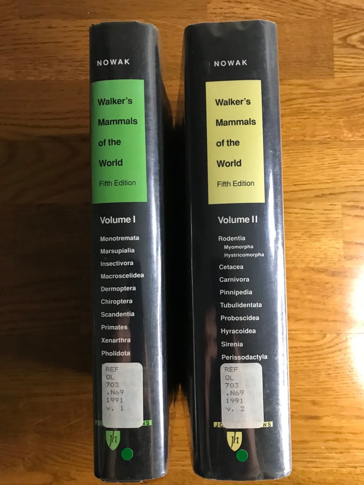 Walker's Mammals of the World, by Ronald M. Nowak, 5th Ed, 1991, 2 vols ...