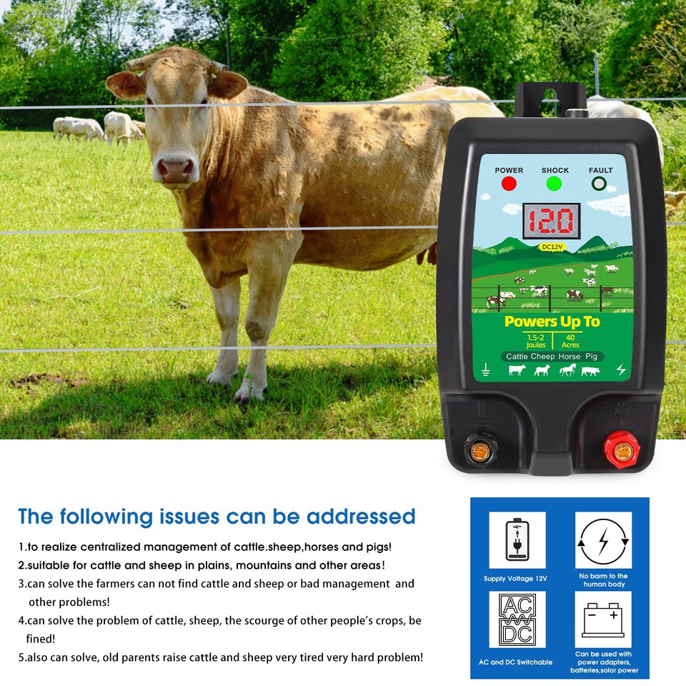 Electric Fence Energiser 12v Battery Powered 2J 10km Horse Fencing Kit ...