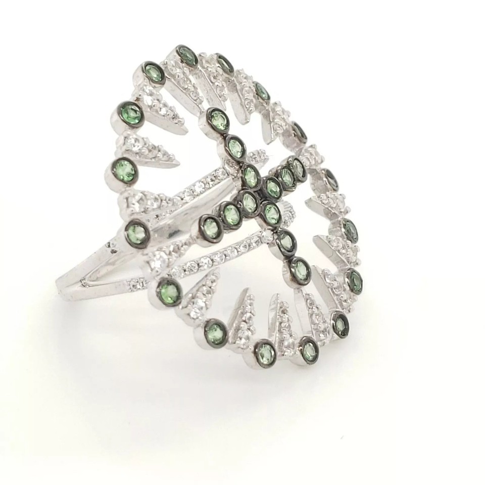 Rarities Sterling Silver Tsavorite & White Zircon Open Design Ring Size ...