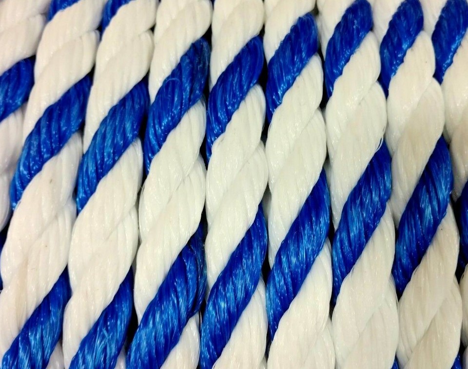Blue White Poly Polypropylene Pool Rope 3 Strand Twist 1/4 3/8 1/2 5/8 ...
