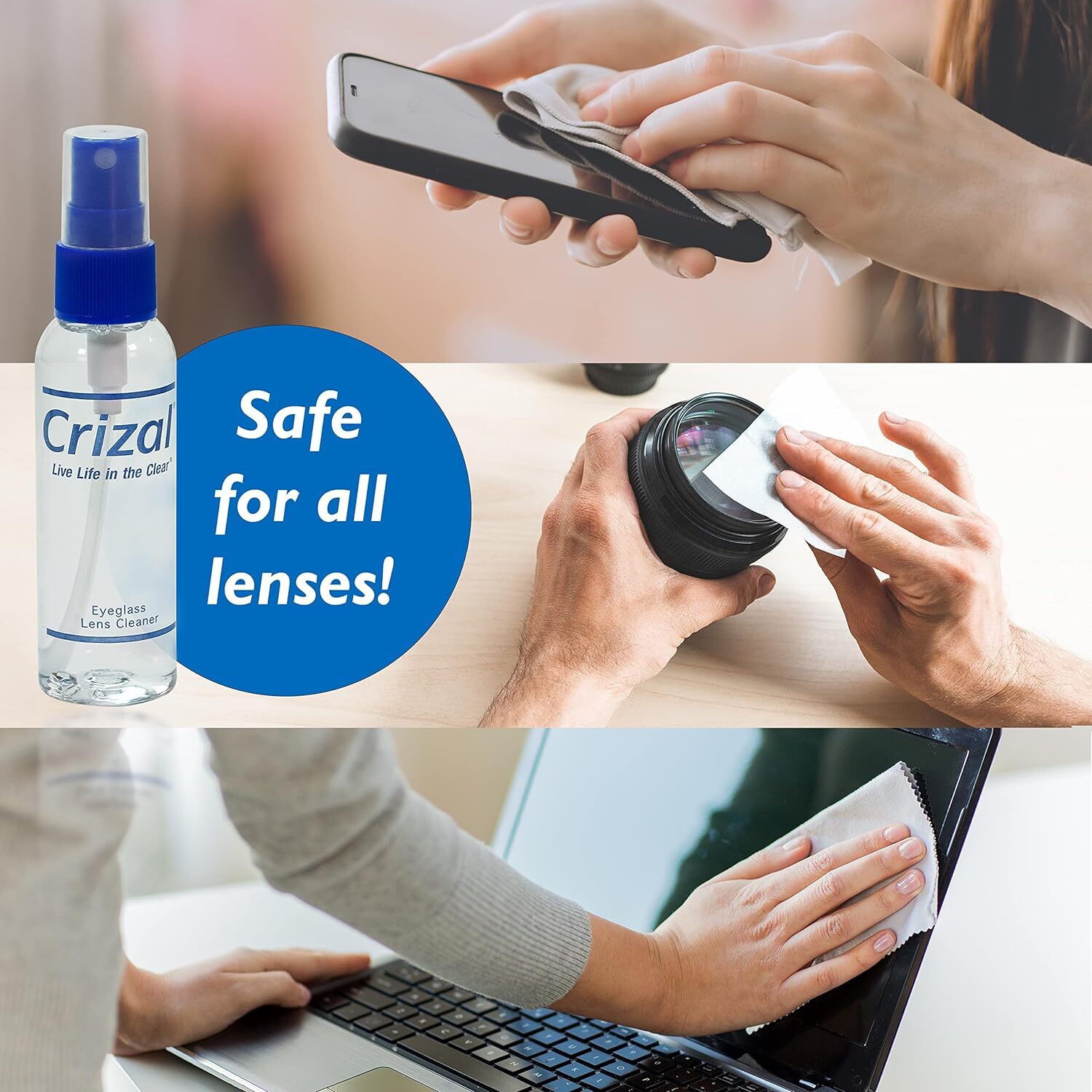 Crizal Eye Glasses Cleaning Cloth and Spray Crizal Lens Cleaner 2 Oz ...