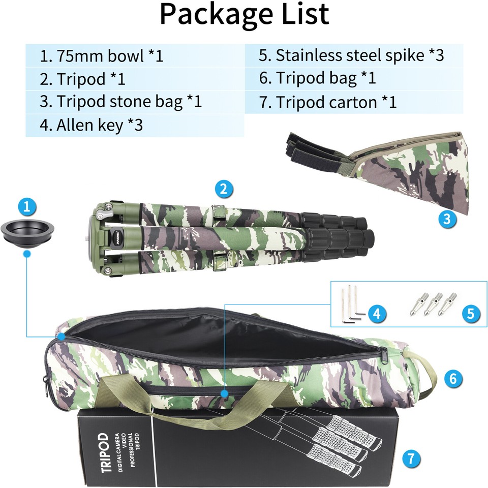 INNOREL Carbon Fiber Tripod 40mm Tube Pro Heavy Duty Camera Bowl ...