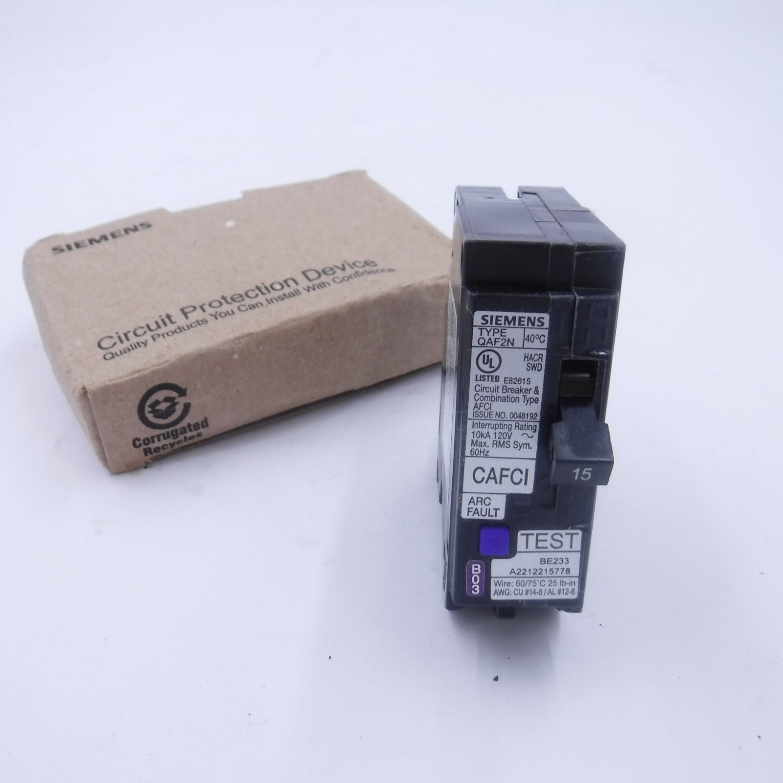 Siemens QA115AFCN 15A 1-Pole Plug-On Neutral Circuit Breaker for sale ...