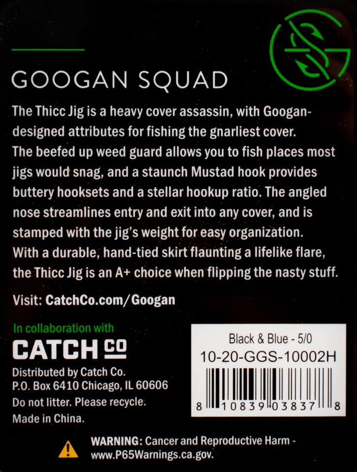(LOT OF 6) GOOGAN SQUAD THICC FLIPPIN' JIG 5/0 3/8OZ BLACK & BLUE J5103 ...