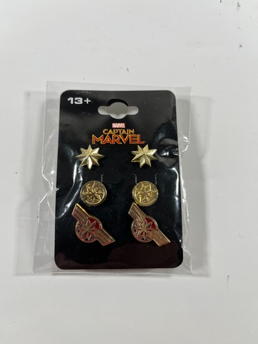 3 Pairs Marvel Comics Captain Marvel Enamel Gold Earring Set New | eBay