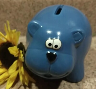 Greenbrier International Blue Bear Ceramic Piggy Bank with new stopper ...