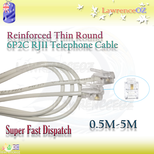 Reinforced Thin Round 6P2C RJ11 Modular Plug Telephone ADSL Cord Cable ...