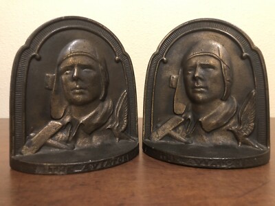VINTAGE CHARLES LINDBERGH BOOKENDS Singed On Back COPR 1929. | eBay