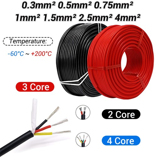 2/3/4 Core Flexible Soft Silicone Wire Cable Tinned Copper Wires 0.3mm² ...
