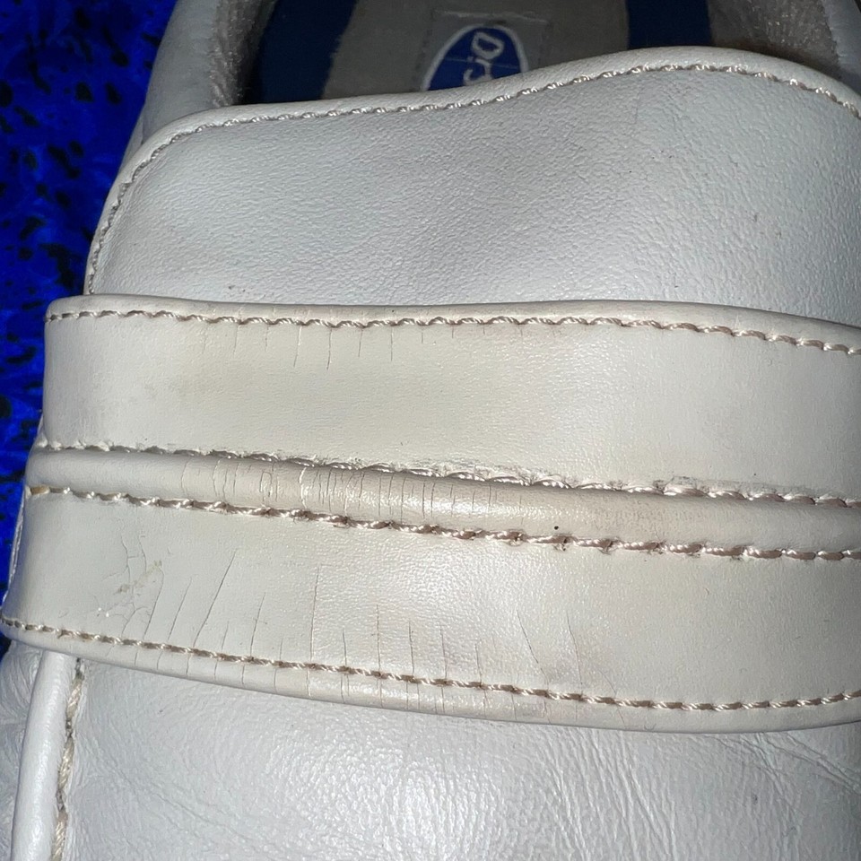 EUC men's Dr. Scholl's bone white leather 10EEE penny loafer mocc-style slip-ons | eBay