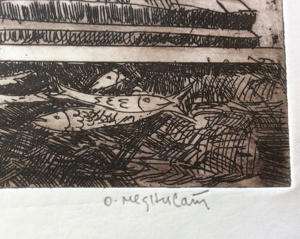 DAVID MESHULAM (1930-1987), Etching on Paper, Surreal Fish Chess Party ...