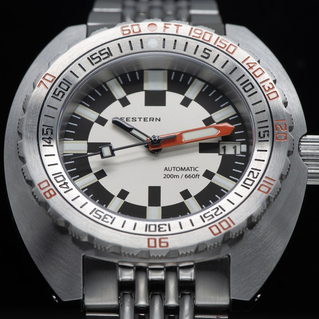 Seestern Sub 300 Automatico Acciaio Bianco Datario Diver Orologio Uomo ...