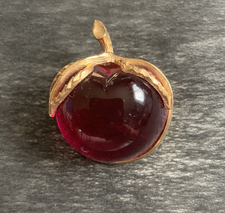 Sarah Coventry Signed Pink Candy Apple Cherry Brooch - Gem