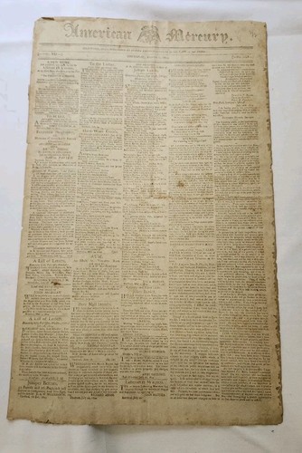American Mercury Newspaper August 2 1804 Alexander Hamilton Will | eBay