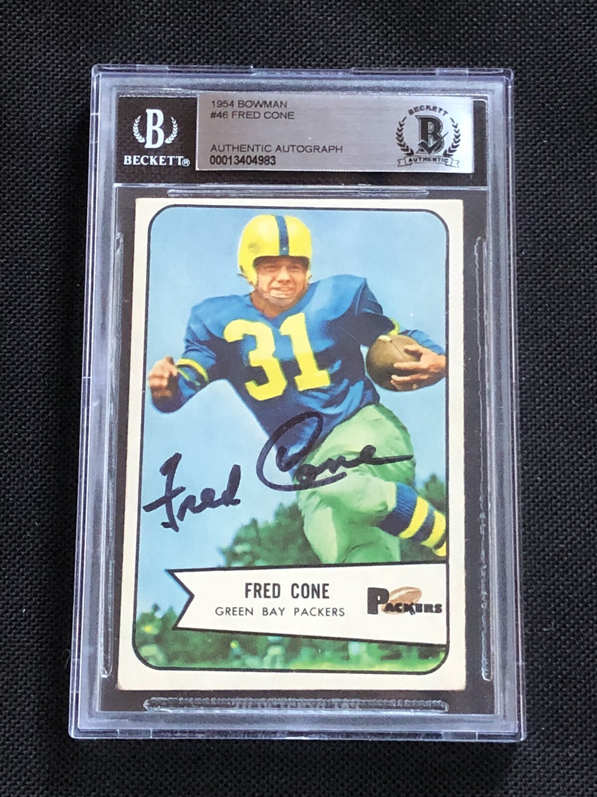 FRED CONE 1954 BOWMAN SIGNED AUTOGRAPHED CARD PACKERS BECKETT BAS ...