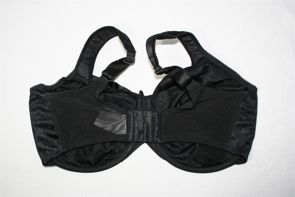 24A24 Bali 3562 Satin Tracings Minimizer Underwire Bra 42C Black NWOT ...
