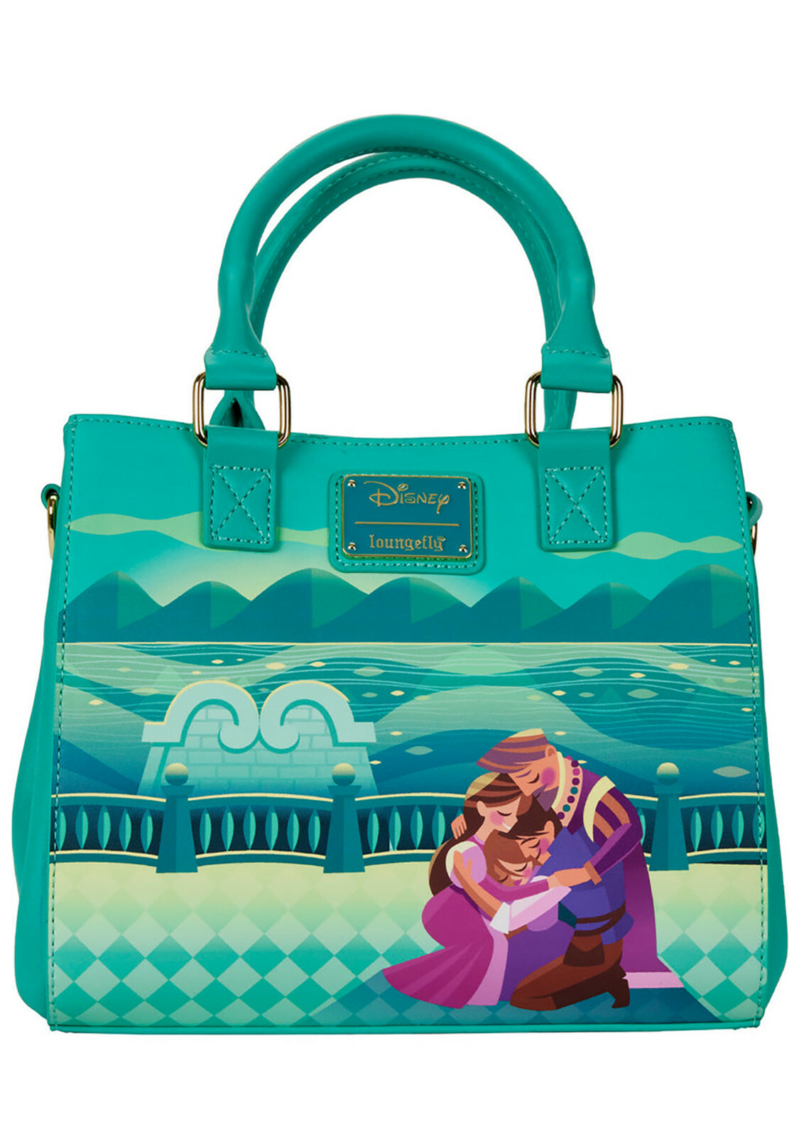 LOUNGEFLY DISNEY TANGLED RAPUNZEL CASTLE GLOW IN THE DARK CROSSBODY ...